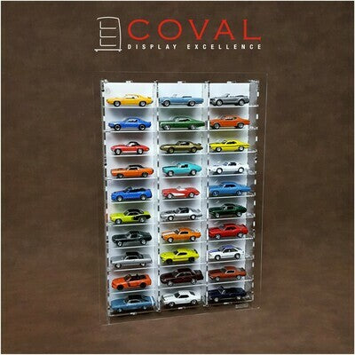 LST-310B Acrylic Wall Display for 1/64 Loose Cars Holds 30 – Coval Displays